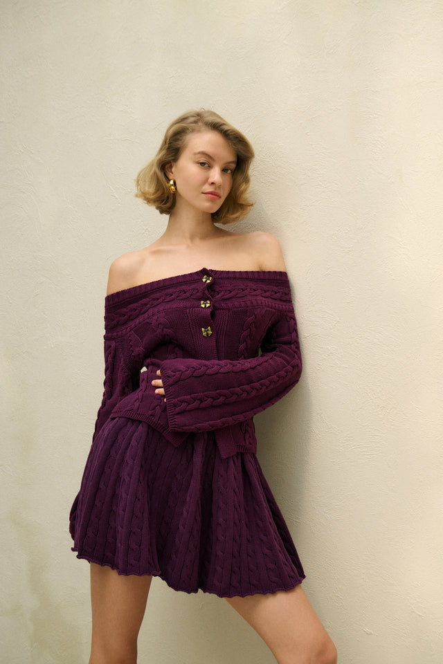 Off-shoulder cable knit cardigan – Ancosti